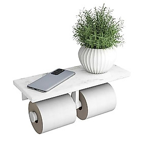 Toilet Paper Holder with Shelf，Wall Mounted Black Toilet Paper Holder，Marble Tissue Roll Holder for Bathroom Washroom, Marble Top Toilet Paper Holder Brushed Nickel