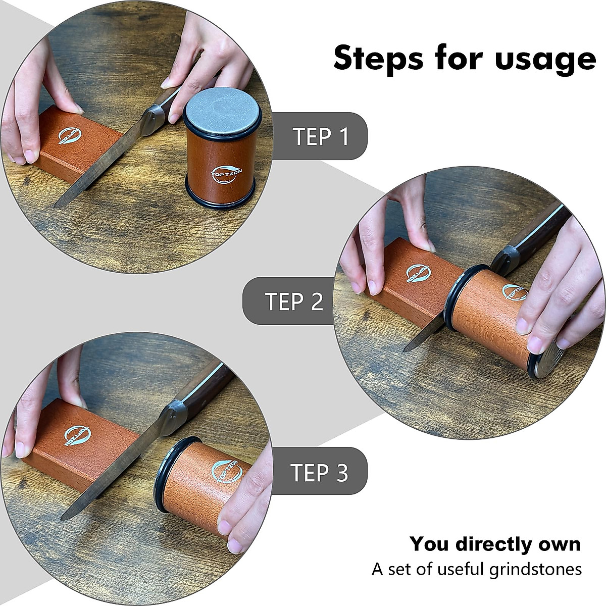 Toptzon Diamond Brown Rolling Knife Sharpener – Roller Knife Sharpener Kit with 15 & 20 Degree Magnetic Angle Stand & Leather Strop Paddle Kit - Easy Sharpening for Kitchen Knife (Modern Brown)