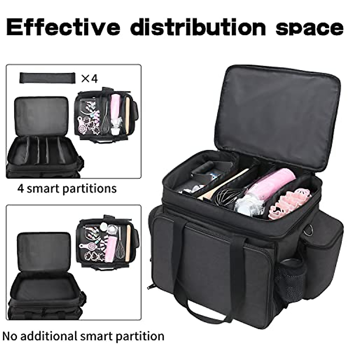 TUSIASC Baking Supplies Storage Bag for Bakers/Pastry Chefs, Cake Decorating Tool Caddy,Suitable for Cake Decorating,Baking Pan,Baking Mat,Muffin Liners,Black