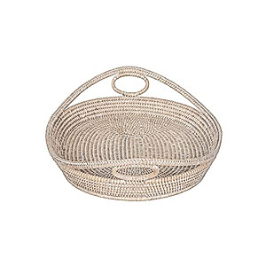 KOUBOO La Jolla Oval Rattan Tray with Looped Handles, White-Wash, Large