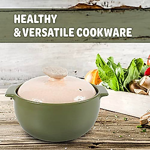 Neoflam Kiesel 1qt Non-Stick Ceramic Casserole Pot, Dutch Oven, Clay Pot, Stockpot for Stew, Soup, Steam, Scratch Resistant, Oven Safe, Heat Resistant, Lime