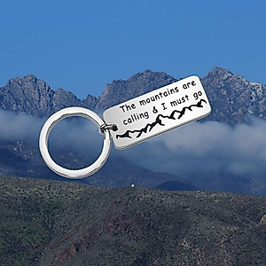 Detailed The Mountains are Calling and I Must Go Keychain Mountain Hiking Outdoor Adventure Travel Gift (keychain)