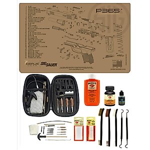 EDOG Range Warrior 27 Pc Gun Cleaning Kit - Compatible with Sig Sauer P365 Tan - Schematic (Exploded View) Mat, Range Warrior Universal .22 9mm - .45 Kit & Tac Book Accessories Set