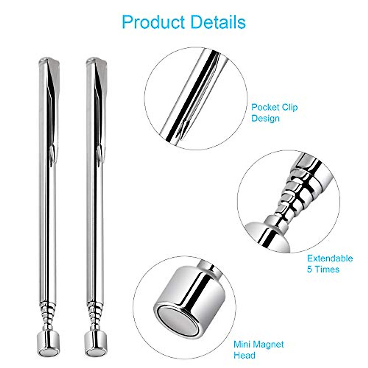 2 Pack Magnetic Pickup Tool, Telescoping Pick Up Tool, Pocket Pick-up Tool, Magnetic Retrieval Tool for Hard to Reach Places, Magnet Sticks, Mini, Light Weight, Gifts For Men, Dad, Handyman, Husband