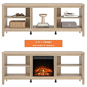 WAMPAT Fireplace TV Stand for 75 Inch TV, Farmhouse Media Console Entertainment Center with Electric Fireplace for Living Room Bedroom, 70 Inch, Black