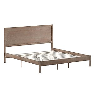 Flash Furniture Asher Solid Wood Platform Bed with Wooden Slats and Headboard, No Box Spring Needed, King Size, Light Brown