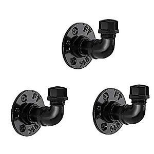 Pynsseu Industrial Pipe Hooks 3 Pack, Pynsseu Iron Robe and Towel Hook, Heavy Duty DIY Wall Mounted Rustic Coat Hanger Hat Holder, Matte Black Hook