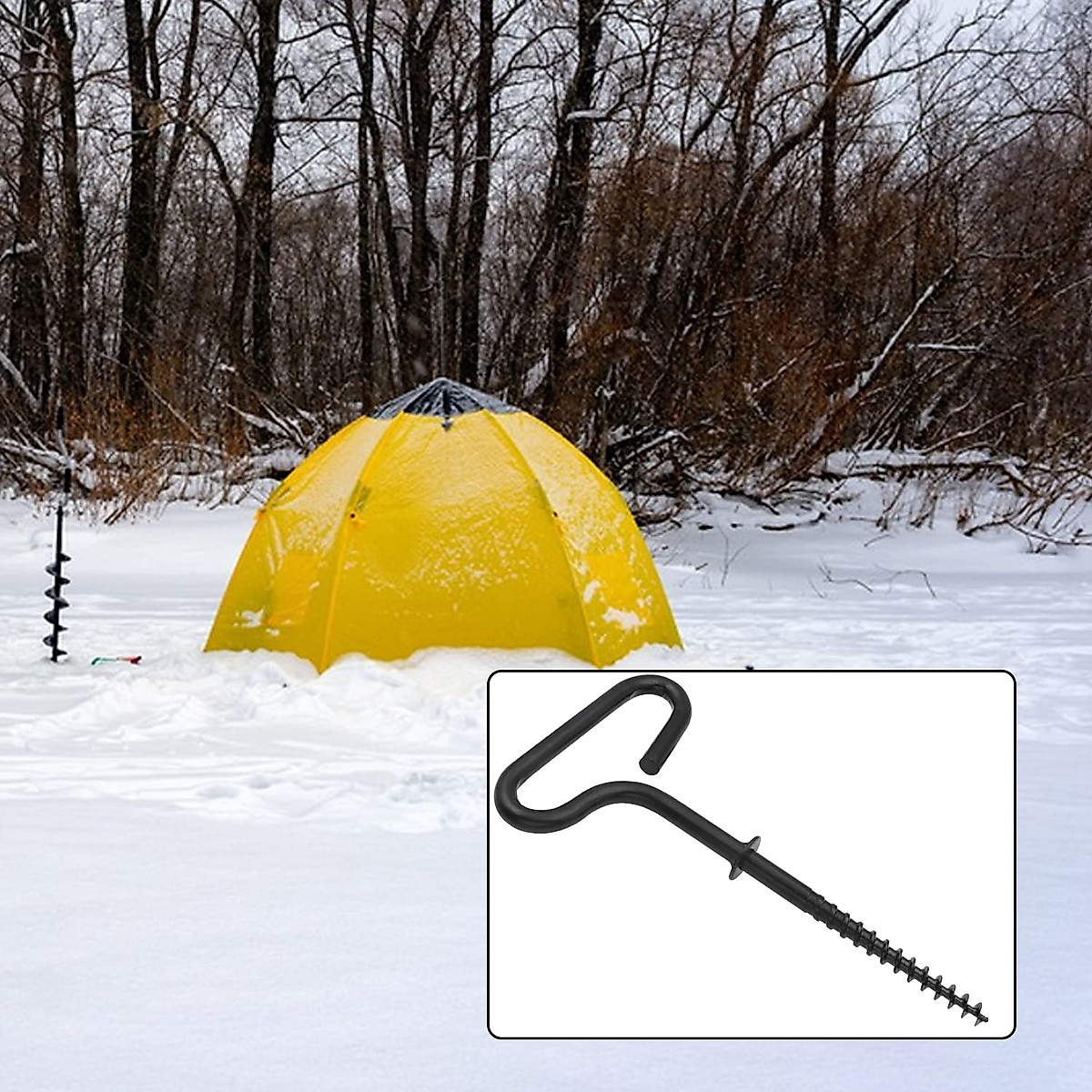 Tent Stakes, 4 Pcs Ice Nail Ground Nail Threaded Peg Nail Tent Fixer Accessory Tent Nail Ice Fishing Anchors Tool for Outdoor Camping Tent Ice Fishing Shelter Stake (Black L)