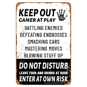 Tin Signs Vintage - Keep Out Gamer at Play Do Not Disturb Enter at Own Risk - Metal Sign for Bedroom Cafe Home Bar Pub Coffee Beer Kitchen Bathroom Door Garden Funny Wall Decor Art 8"x12"