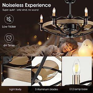 MADSHNE 32" Caged Ceiling Fans with Lights and Remote, Modern Farmhouse Fan Light for Living Room,Black Rustic Chandelier Candles,Reversible(Bulbs Included)