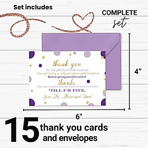 Paper Clever Party Purple and Gold Baby Shower Thank You Cards with Envelopes Blank Notes Prefilled with Message Girls Personalize Registry Gifts Mermaid Stationery Set 4x6 Notecards, 15 Pack