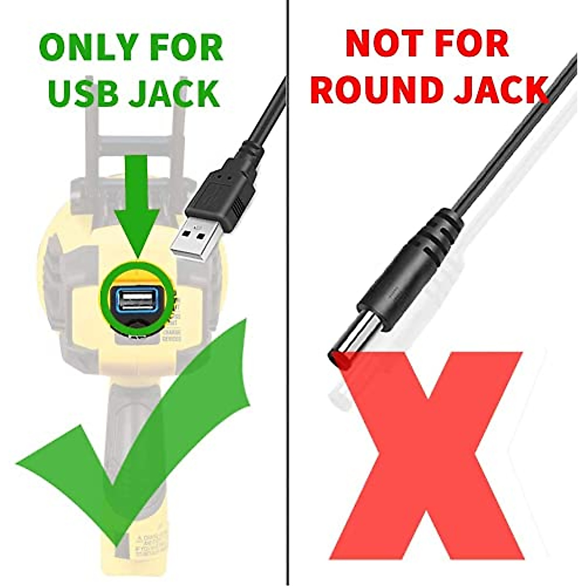 Replacement Charger Adapter USB to USB Charging Cable for Stanley Fatmax Spotlight, Stanley SL10LEDS, SL10LEDSL, TL450, TL600, SAT3S, SS4LS, Zero Trace TL1KPZ TL1KPS BB24PS Flashlight Power Cord (5Ft)