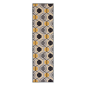Rugshop Contemporary Geometric Stripe Carpet for Living Room,Bedroom,Home Office,Kitchen Non-Slip Runner Rug (Non-Skid) 2' X 7' (22" X 84") Yellow