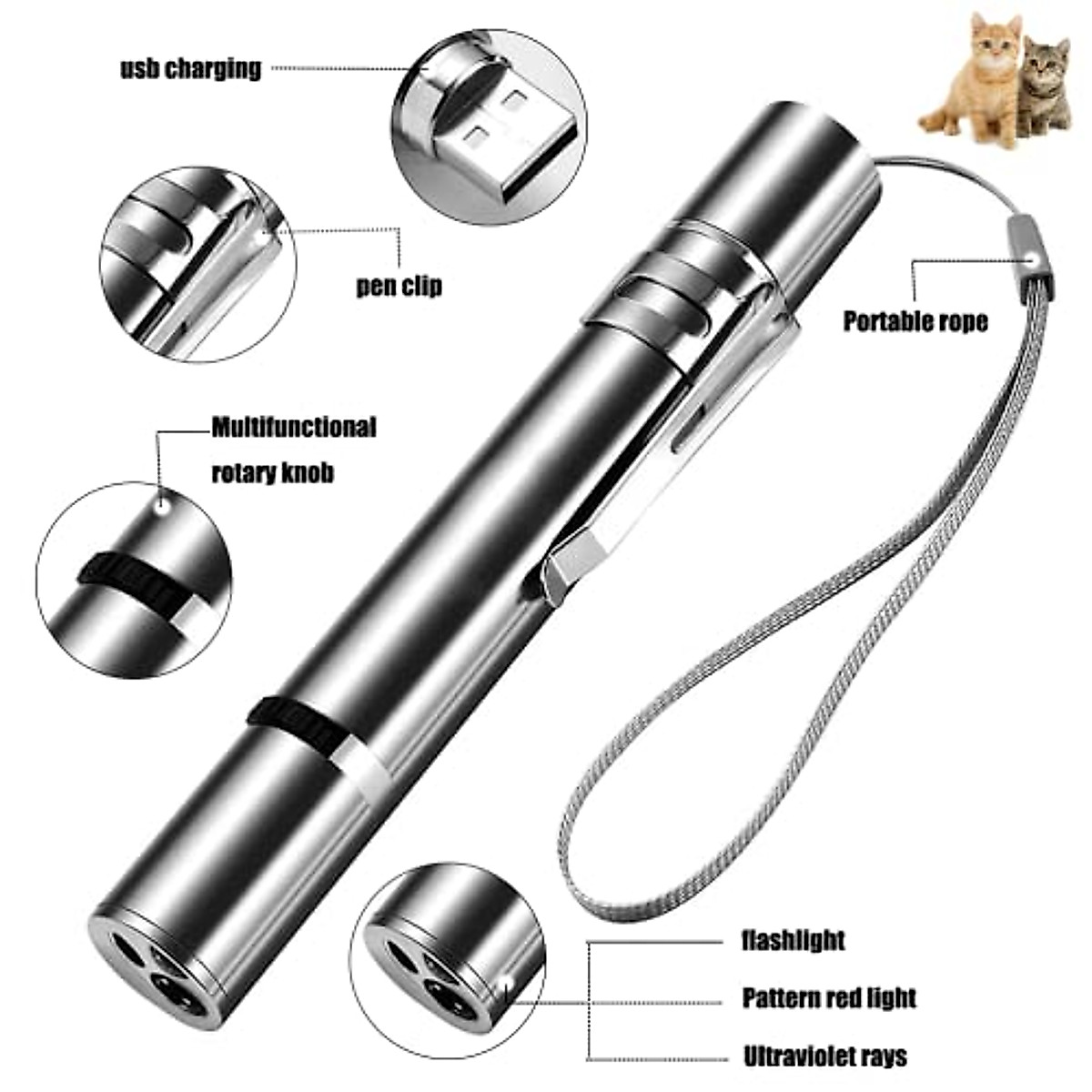 Cat Laser Toy, Interactive Toy with Red Dot LED Light Pointer, Long Range 3 Modes Lazer Projection Playpen for Kitten Interaction, Suitable for Cat Outdoor Pet Chasers Teasing Training Exercises