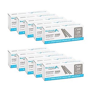 50,000 Staples, Standard 1/4 Inch Length and 210 Staples per Strip, 26/6, Jam Free Sharp Chisel Point Design, 10 Boxes of 5,000 Staples, 50,000 Staples Total, Fits Standard Staplers