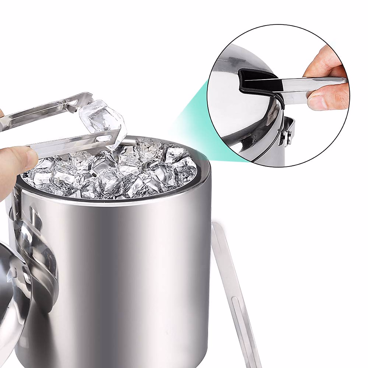Sailnovo Ice Bucket, Double-Wall Stainless Steel Insulated Ice Buckets With Lid and Ice Tong, Ideal for Cocktail Bar, Parties, Chilling Wine, Champagne - 1.2 Liter Ice Container