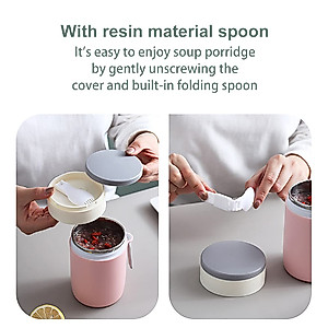 Food Flask, Food Container for Hot Cold Food, Food Flask for Hot Food Stainless Steel Food Jar with Folding Spoon(Pink-580ML)