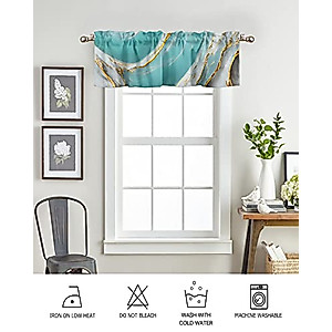 Marble Auqa Valance Curtains for Living Room/Bedroom/Bathroom/Kitchen Window,Rod Pocket Window Valance Tiers Small Window Curtain Drape Window Panel Treatment,Modern Abstract Gold White Art 1 Panel