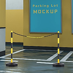 [2 Pack] Traffic Delineator Post Cones with Fillable Base, Portable Parking Pole Barrier with 8ft Chain,Traffic Safety Delineator for Parking Lot,Construction Lot (Black&Yellow)