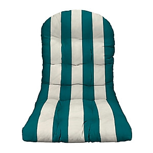 RSH Decor: Tufted Adirondack Chair Cushion | 42.5” x 21” | All-Weather Spun Fabric | Water and Fade-Resistant | Outdoor Cushion for Patio Furniture | Peacock & White Stripe