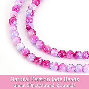 DICOSMETIC 2 Strands Natural Persian Jades Stone Beads Starry Purple Dyed Jade Beads 8mm Round Loose Beads Gemstone Beads Small Energy Stone for Jewellery Making Bracelet Necklace, Hole: 1.2~1.5mm