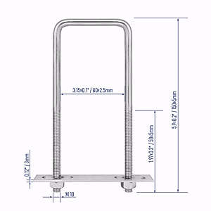 FOCMKEAS 2 Sets 304 Stainless Steel Square U-Bolts 3.15"(80mm) Inner Width, 5.91"(150mm) Length Stainless M10 with Nuts, Frame Plate, Accessories for Automobiles Trailer, Boat Trailer Industrial Parts