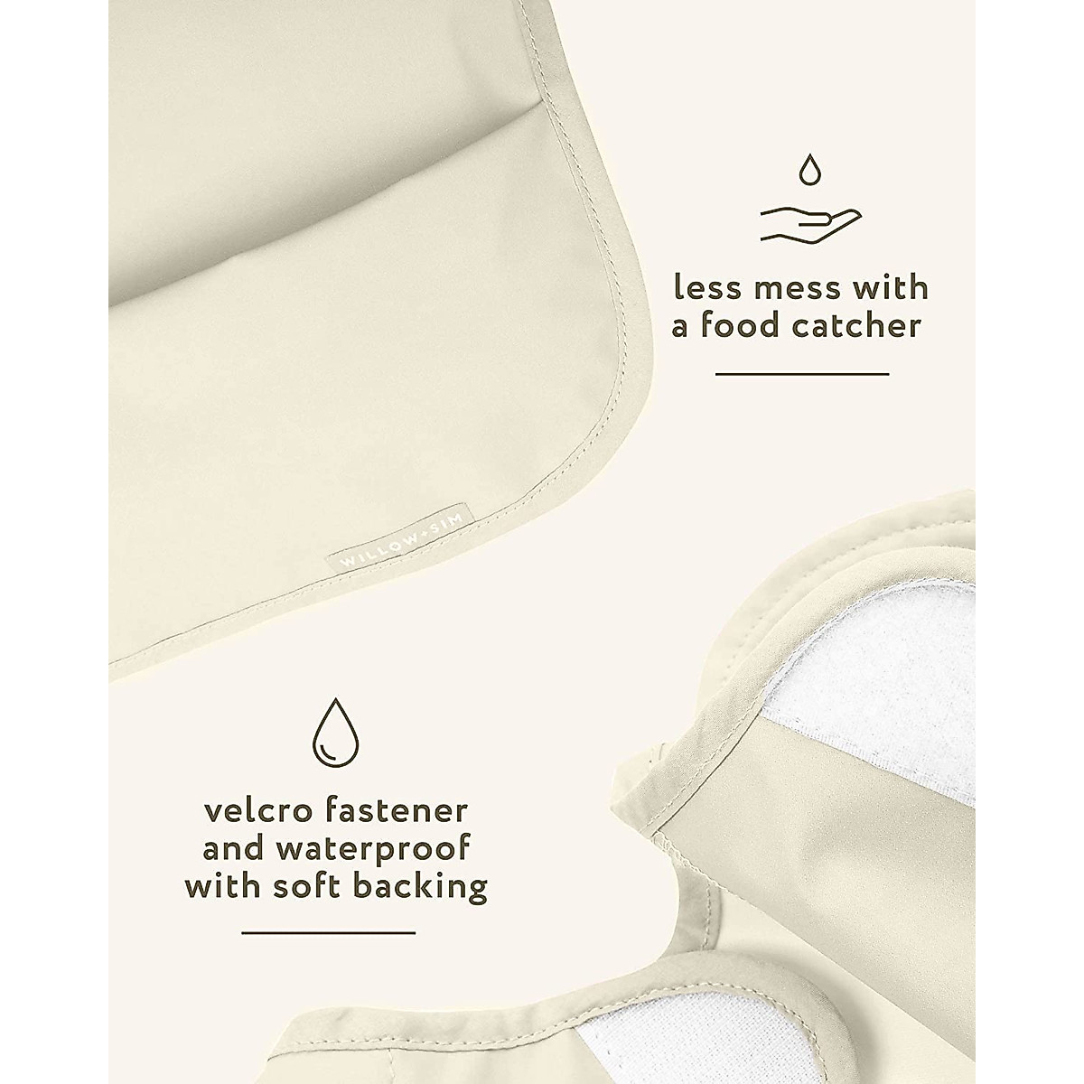 WILLOW + SIM Long Sleeve Baby Bib - Mess-Proof Feeding Bib for Babies 6-24 Months - Antique White