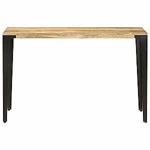 Tidyard Dining Table 47.2 x 23.6 x 29.9 Inch Solid Mango Wood Wooden Dinner Table Steel Legs for Kitchen, Bistro, Home Furniture