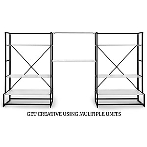 Displays2go Portable Shelving Display with 4 Tiers, Floor Standing, Paulownia Wood - White (SMPSU1SU)