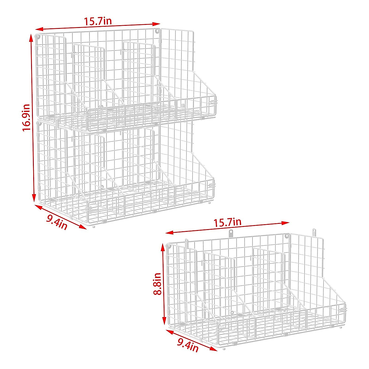 Stackable Can Rack Organizer for Pantry Storage, Can Dispensers with 4 Adjustable Dividers, 2-Tier Metal Wire Basket Beverage Pop Soda Rack for Kitchen Cabinet Pantry, White