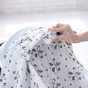 LAT 4-Pack Stroller Pegs Clips to Hook Muslin Blanket Sun Shade to Canopy, Pram Toy Holder, Car Seat Cover Clips, Protect Baby Kids from Sun Wind Insects (Grey + White)