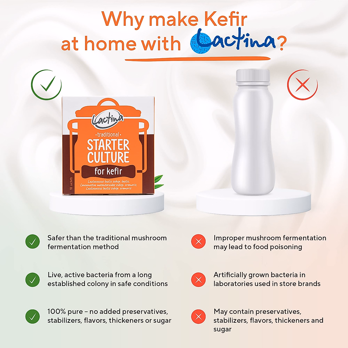 Lactina Kefir Starter Culture Probiotic May Boosts Gut Health and Digestive Wellness Naturally 10 Sachets for 10 Liters