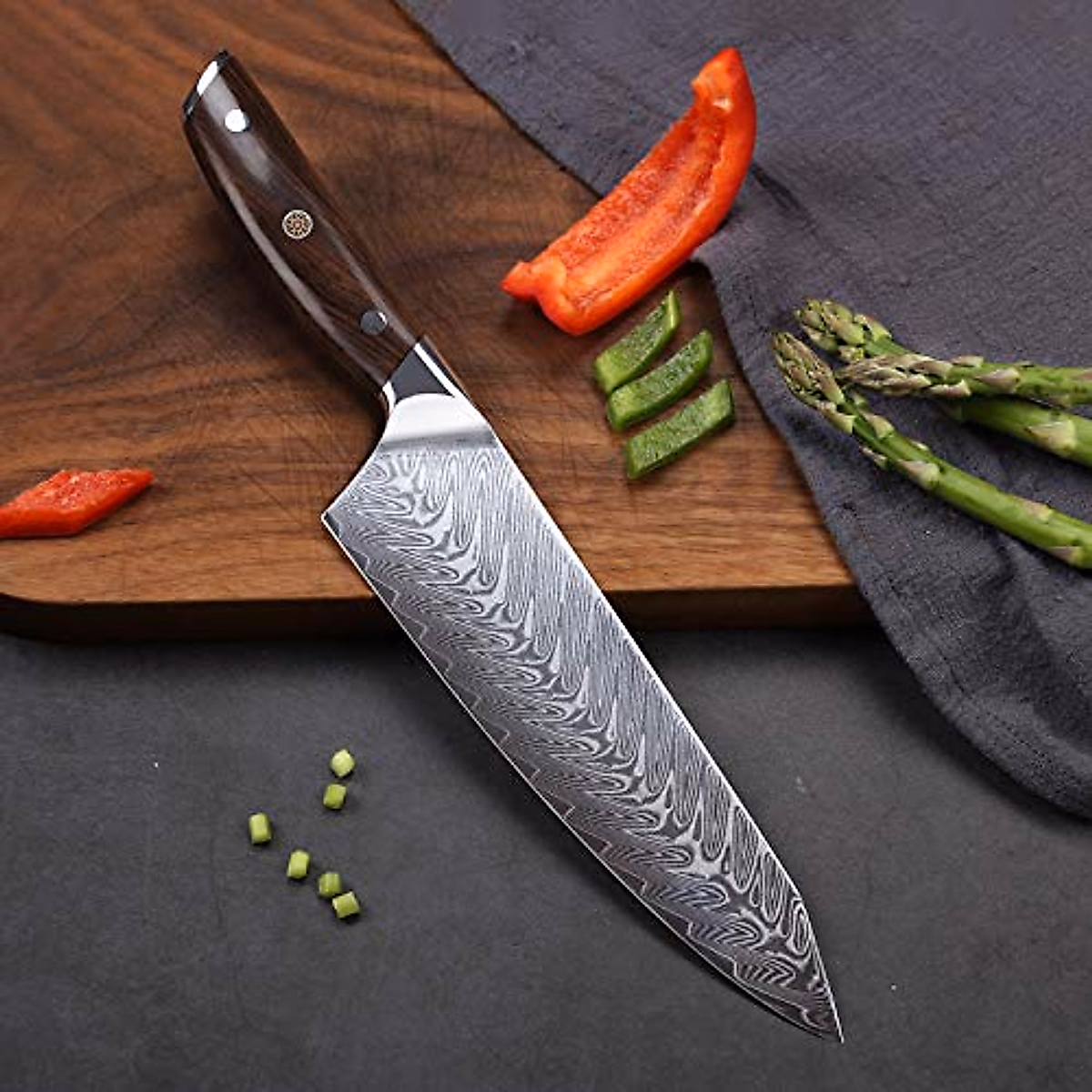 Chef Knife 8 Inch - Classic Damascus Pattern Professional Chef's Knives Japanese VG-10 Steel Ebony Wood Handle