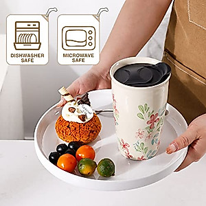 ANTIS'S HOME Ceramic Travel Mug with Lid, Flower Pattern Double Wall Coffee Mug Tumbler 10 oz, Reusable Tall Cup, Splash Resistant Lid, Dishwasher Microwaveable Safe