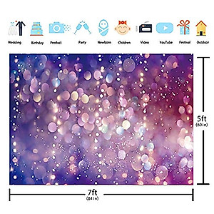WR Purple Light Spots Backdrop Dreamy Glitter Dots Halos Photography Background Girl Birthday Party Baby Shower Decor Banner Video Photo Studio Props, 7x5FT(width 210cm x Height 150cm)