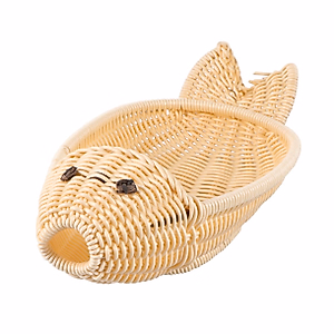 ibasenice Simulate Rattan Storage Basket To Weave Vegetable Basket Fish-shaped Rattan Basket Fruit Basket Bread Container Wedding Gift Hamper Simulated Rattan Bakset Bamboo Snack