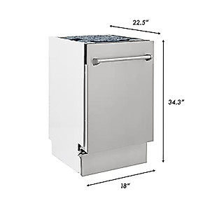 ZLINE 18" Tallac Series 3rd Rack Top Control Dishwasher in Stainless Steel and Traditonal Handle, 51dBa (DWV-304-18) (304 Stainless Steel)