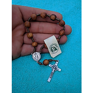 One Decade Rosary St Saint Benedict Olive Wood Rosary Pocket Clasp Rosary from Medjugorje