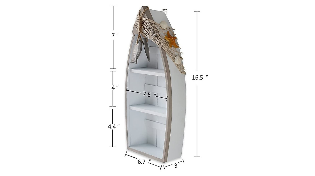 Coastal Wood Boat Shelf Decor - Beach Theme Nautical Accent