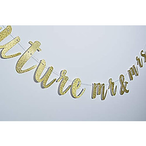 Future Mr & Mrs Banner for Engagement Bridal Shower Bride and Groom Party Decorations Pre-Strung Sign (Gold Glitter)