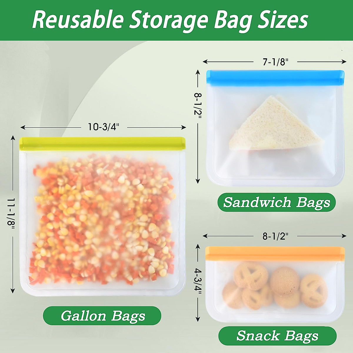 LKSUMPT 24 Pack Reusable Freezer Bags, Food Storage Bags, Reusable Bags BPA Free, Leakproof Extra Thick for Traveling & Household Same as Reusable Ziploc Bags (8 Gallon+8 Snack+8 Sandwich Bags)