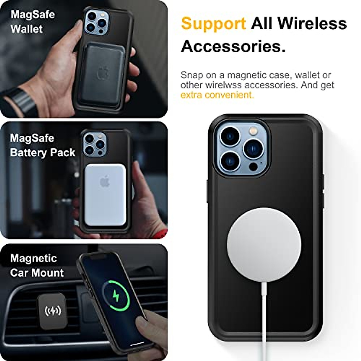 CUCICU Magnetic Case for iPhone 12/13 Pro Max Case, Heavy Duty Case Compatible with MagSafe, Military Grade Drop Protective Shockproof Lightweight Slim Case for iPhone 12/13 Pro Max 6.7 Inch(Black)