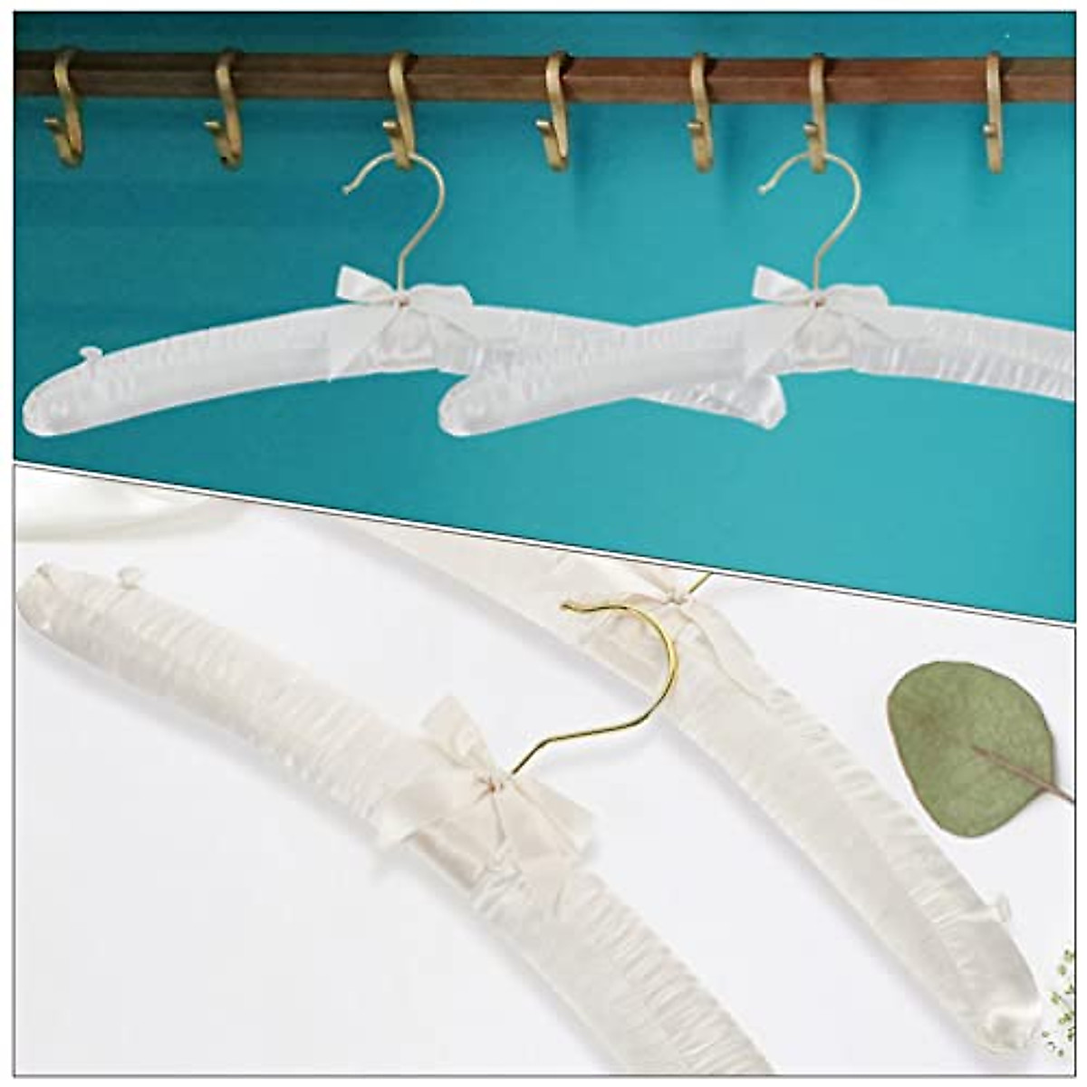 VOSAREA 3pcs Satin Padded Hangers Covered Coat Hangers Wedding Bridal Bride Hanger with Non-Slip Buttons for Strappy Dresses White