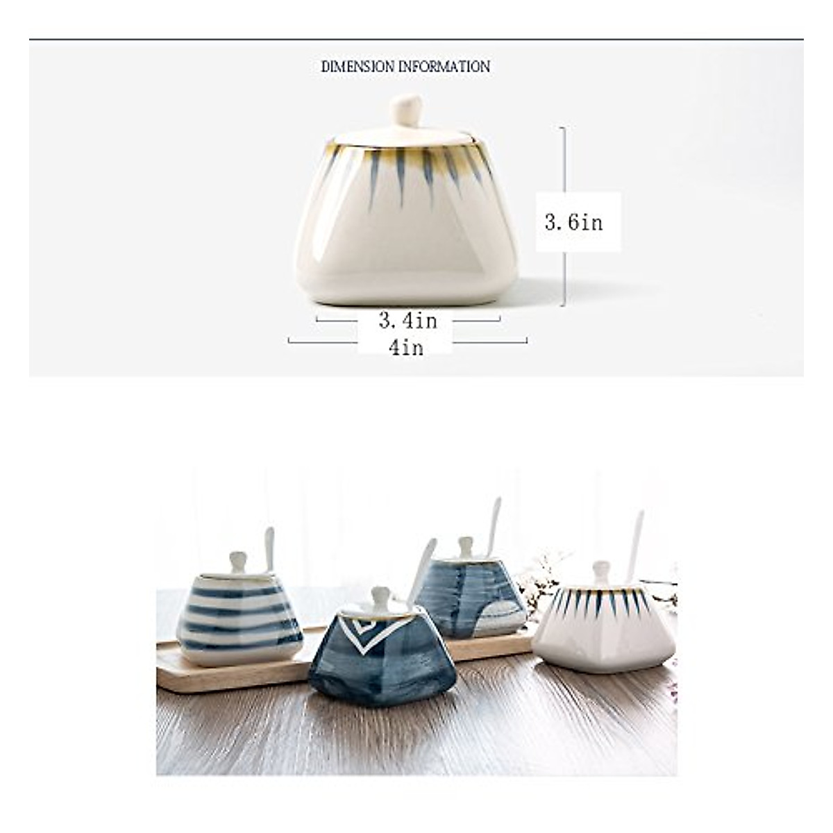 CHOOLD Vintage Hand-Painted Ceramic Spice Jar with Lid Spoon Seasoning Box Condiment Pots Spice Racks for Kitchen Restaurant Housewarming Gift