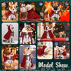 Dog Christmas Costume, Nobleza Pet Santa Reindeer Cape Outfit with Elk Antlers Hat, Soft and Thick Red Polar Fleece Cat Xmas Cloak Clothes for Cats and Large Dogs Holiday Cosplay Party