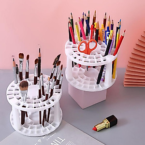 Tofficu 2pcs Paint Brush Holder Multi-hole Makeup Organizer Pencil Brush Stand Storage Rack for Home School Office Supplies White
