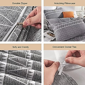 Tokokimo Duvet Cover King Size, Soft Microfiber Boho Aztec Quilt Cover Set Gray Bohemian King Bedding Duvet Cover Sets with Zipper Closure Corner Ties