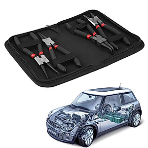 Snap Ring Pliers Set, 4-Piece Heavy Duty Circlip Pliers Set 7-inch Internal/External Circlip Pliers Kit with Straight/Bent Jaw for Ring Remover Retaining and Remove Hoses