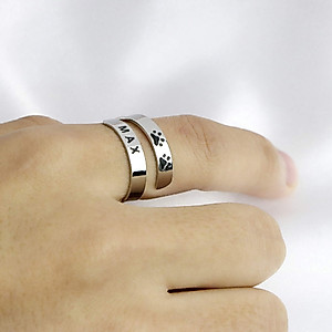 Yiyang Memorial Gifts Customized Pet Name Rings for Her Puppy Funny Dainty jewelry with Paw Print Pet Name Bella for Women Men Dog Cat Lover