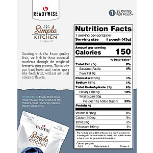 READYWISE - Simple Kitchen, Freeze-Dried Blueberries & Yogurt, Pack of 1 Vegetarian, Gluten Free, Snacks, Blueberries, Yogurt, Dried Fruit, Pre Workout, Healthy Snacks, Camping, Survival Food